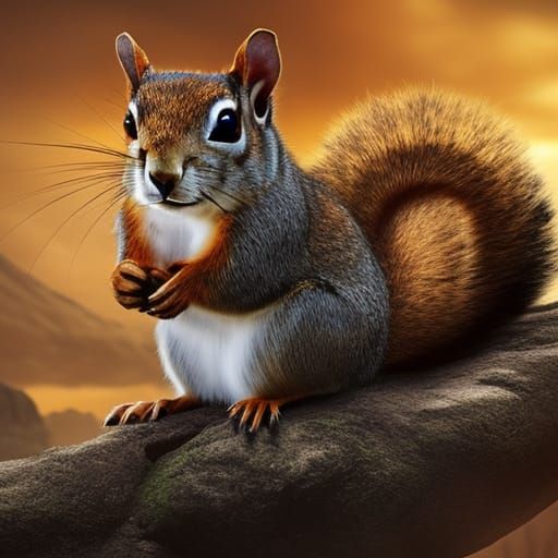 cute squirrels, cave, sunrise, snowy, hans werner sahm - AI Generated Artwork - NightCafe Creator