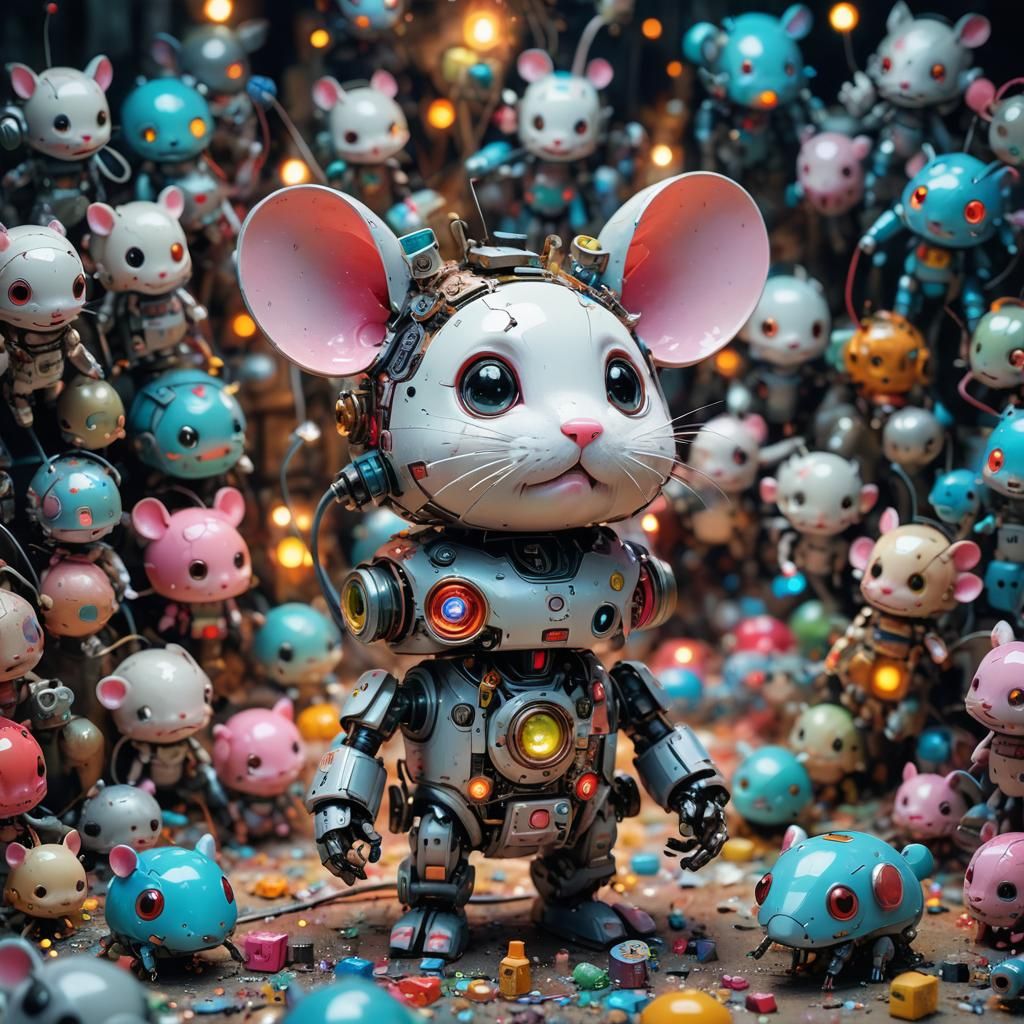Professional photography a cute adorable chibified robot mouse, android ...