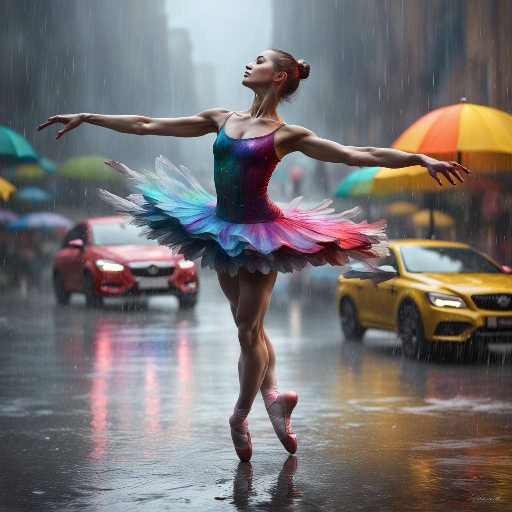 Ballerina in the rain 3 - AI Generated Artwork - NightCafe Creator