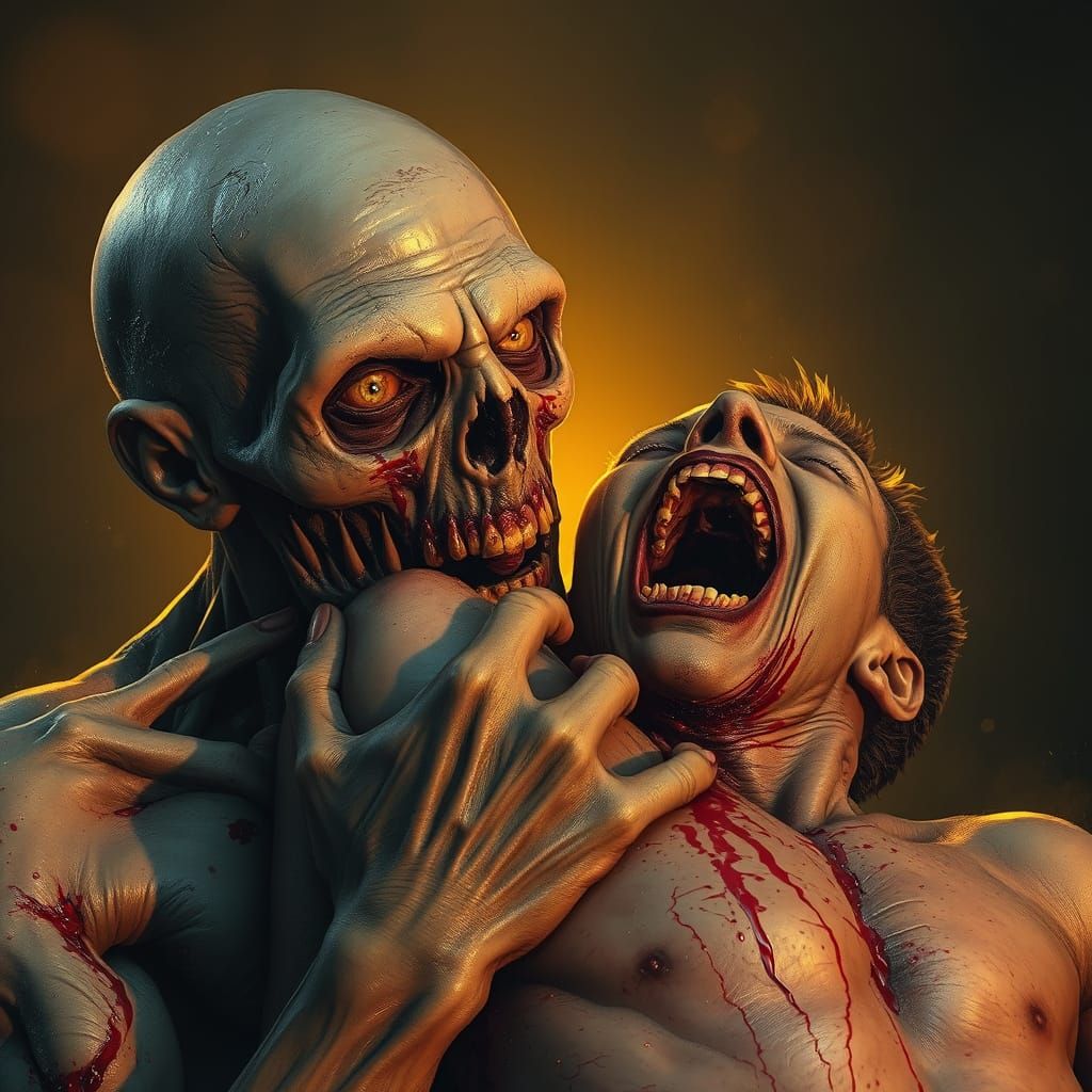 Decomposing Zombie Tears Flesh from Screaming Huma... - AI Art
