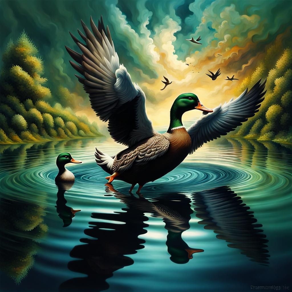 Water off a ducks back/ surrealism fantastic dreamlike magic realism deep color breathtaking ...