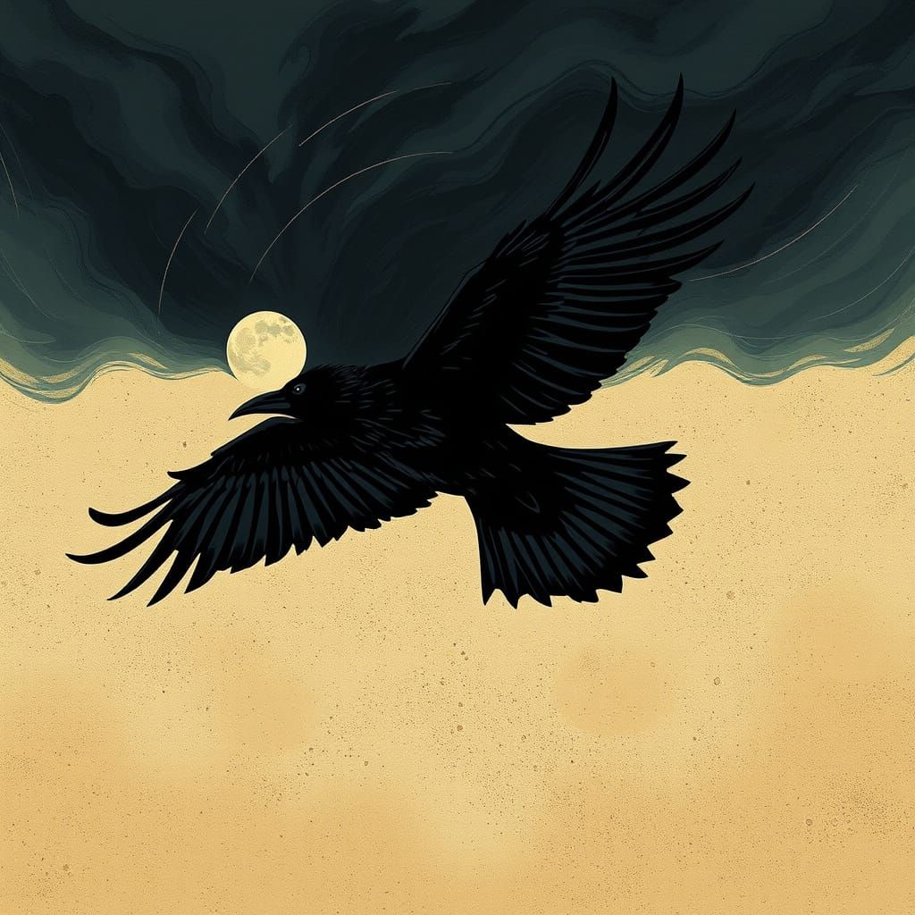 Mysterious Crow Soars Through Dark Vortex in Cyber... - AI Art