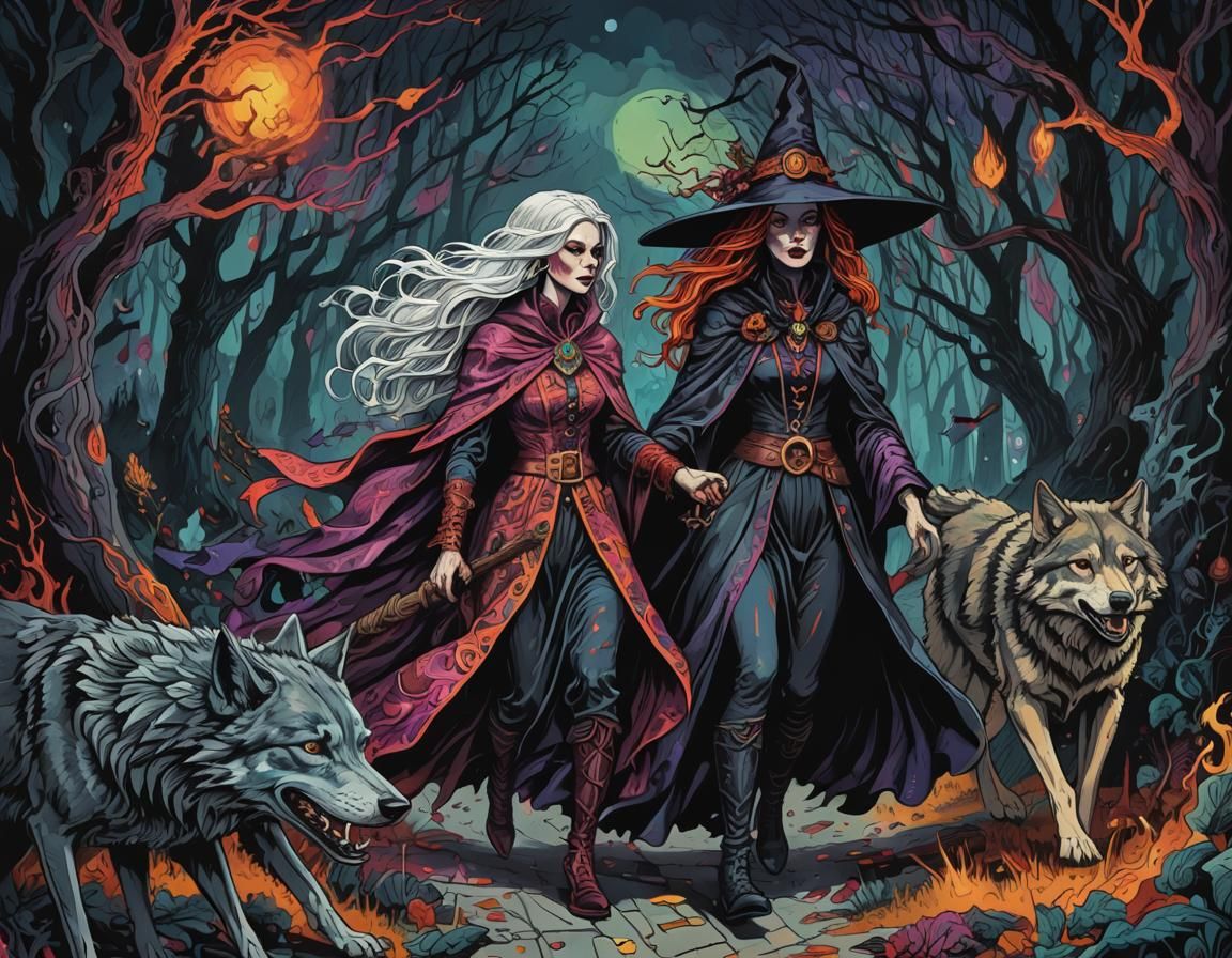 A Collaboration of Witches and Wolves - AI Generated Artwork ...