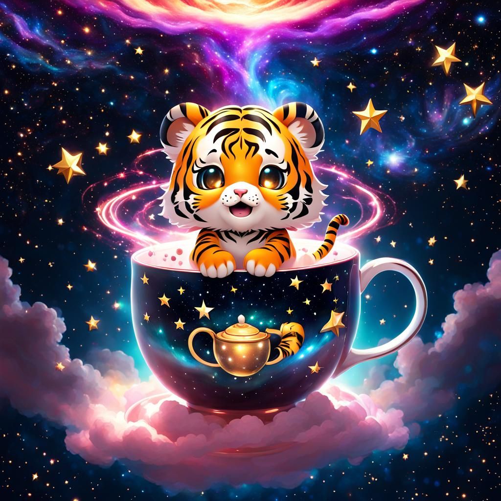 Tiger in teacup in space - AI Generated Artwork - NightCafe Creator