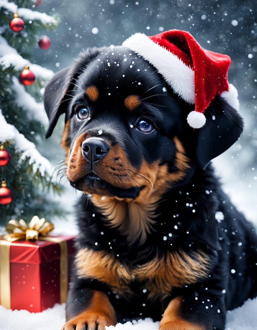 Rottweiler puppy - Whimsical Winter Wonderland Chibi Rottwei...