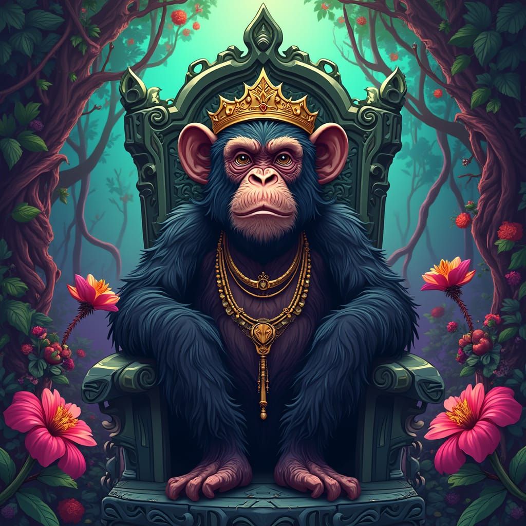 King monkey nft - Regal Monkey King in Neon Jungle Throne