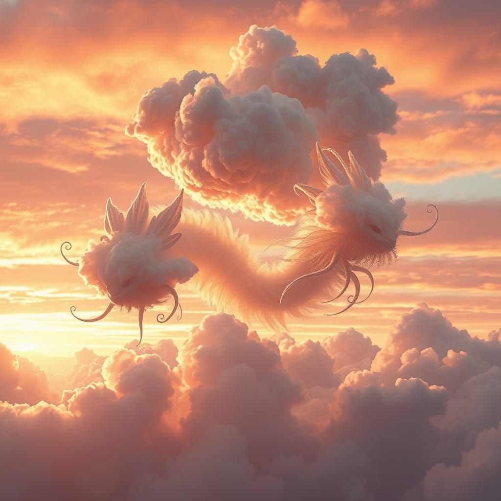 Cloud Beings in Sunset Sky - AI Art