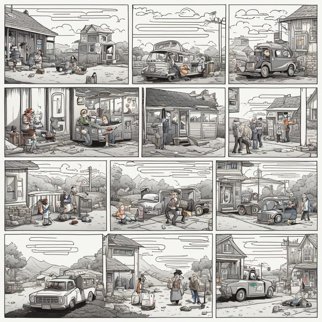 A playful scene featuring everyday characters in a comic strip format.