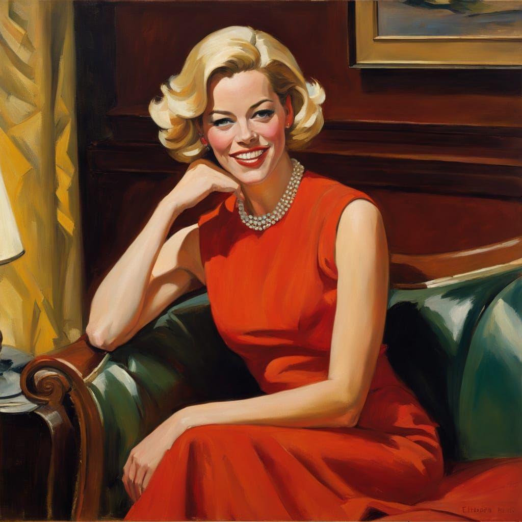 "Hopper-Esque" - A Beautiful Woman in a 1960s Living Room, i...