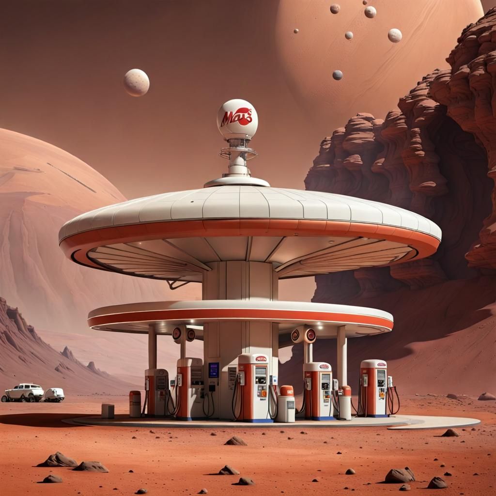 Gas station on Mars - AI Generated Artwork - NightCafe Creator