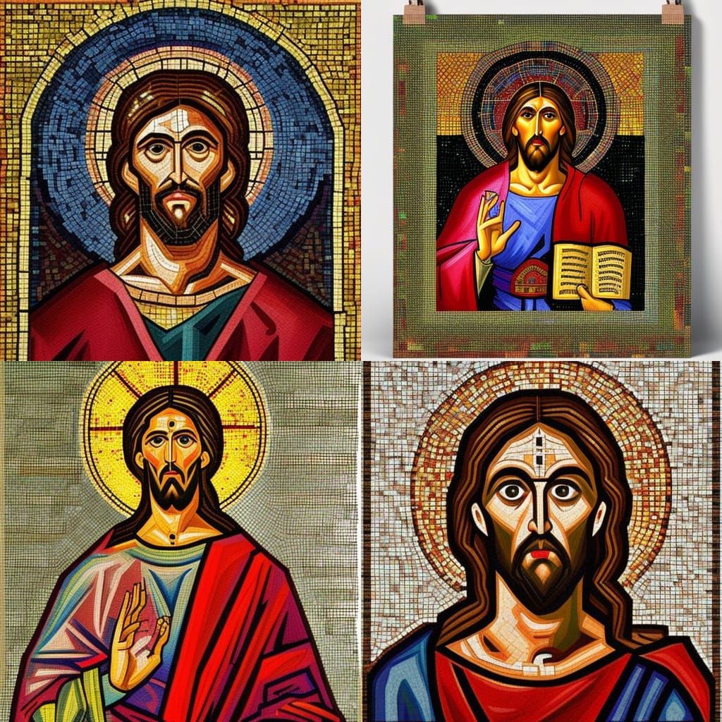 Christ Pantocrator 8bit pixelated mosaic in Gouache Style, Watercolor ...