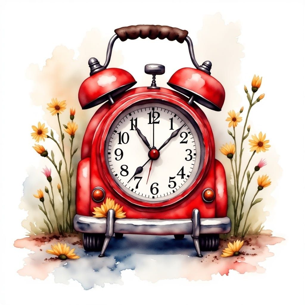 Whimsical Antique Watercolor Alarm Clock Shaped Li... - AI Art