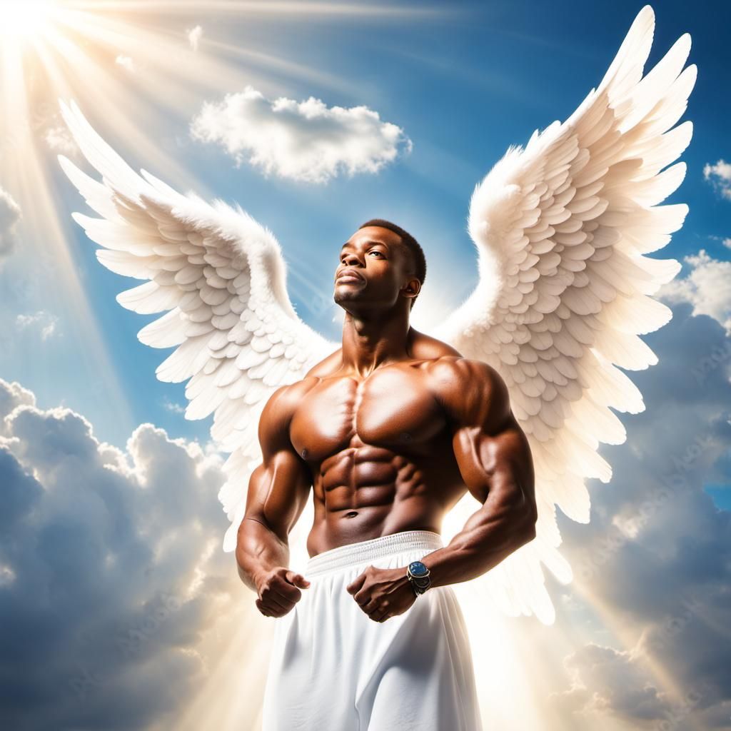 Handsome and Muscular Angel in heaven African American - AI Generated ...