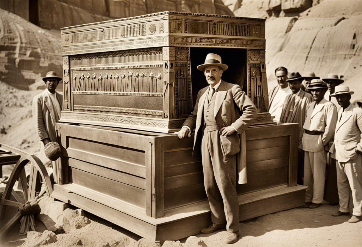 1922 Howard Carter posing next to the Ark of the Covenant at an ...
