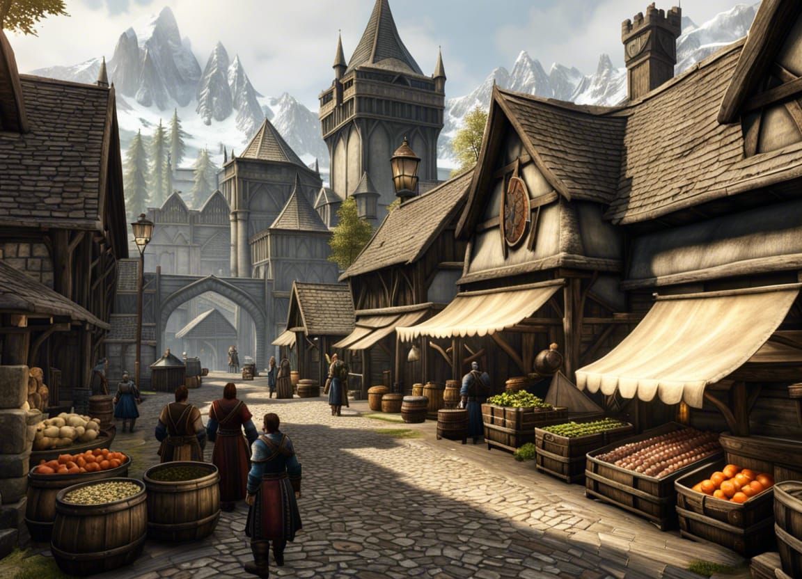 Medieval Skyrim City of Whiterun Marketplace, - AI Generated Artwork ...