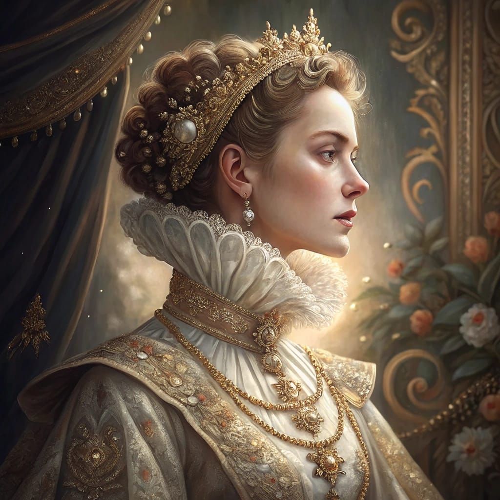 medieval portrait, a beautiful woman in ornate, 16th-century medieval ...