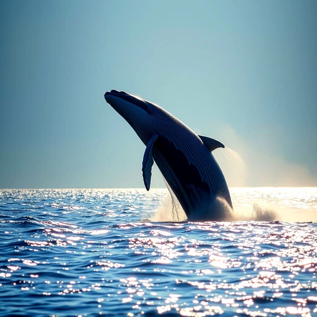 Imagine a scene capturing a rare moment where a majestic humpback whale ...