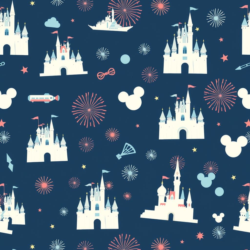 Playful Disneyland-inspired pattern: whimsical castle silhouettes ...