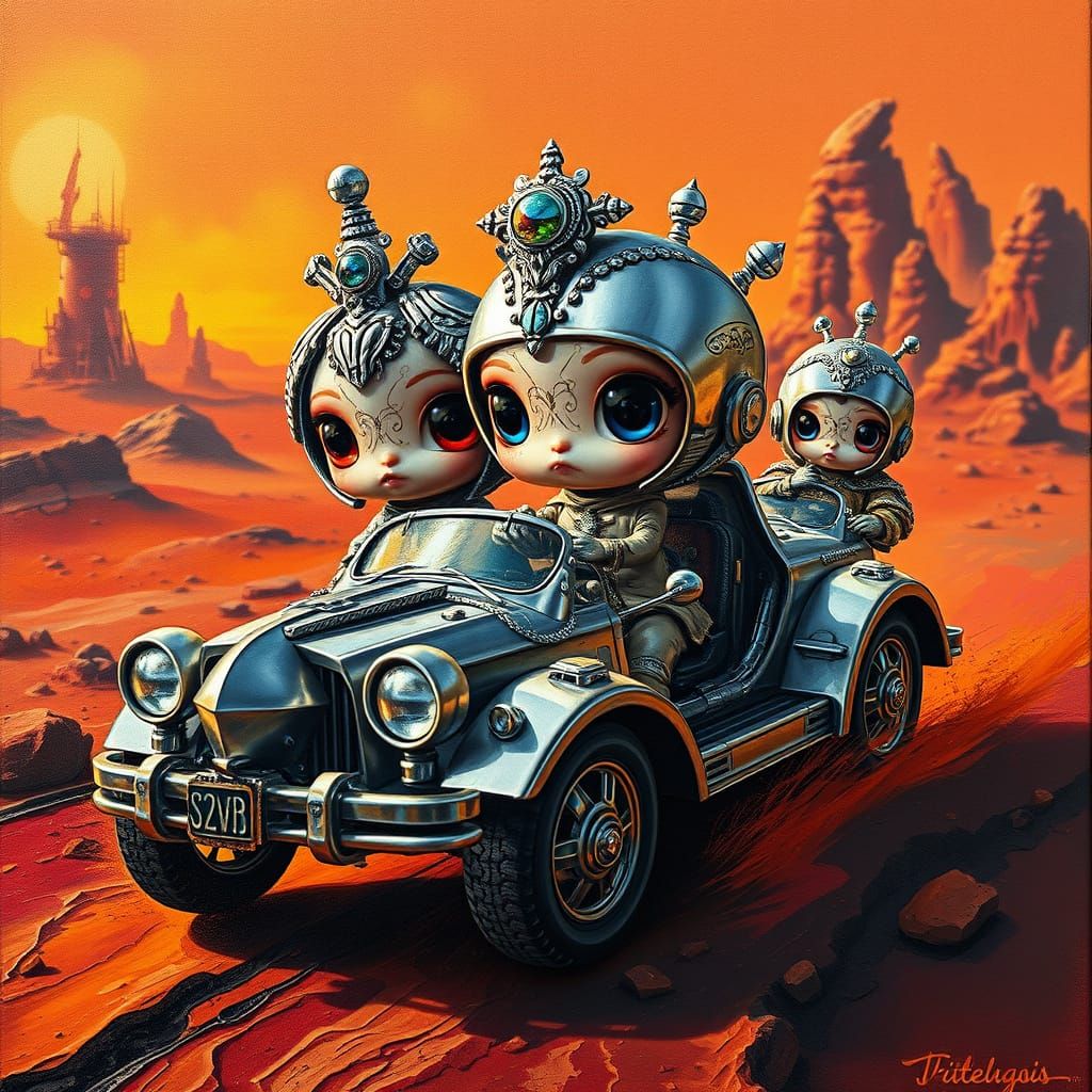 Hyper-Maximalist Martian Ride with Mini People - AI Art