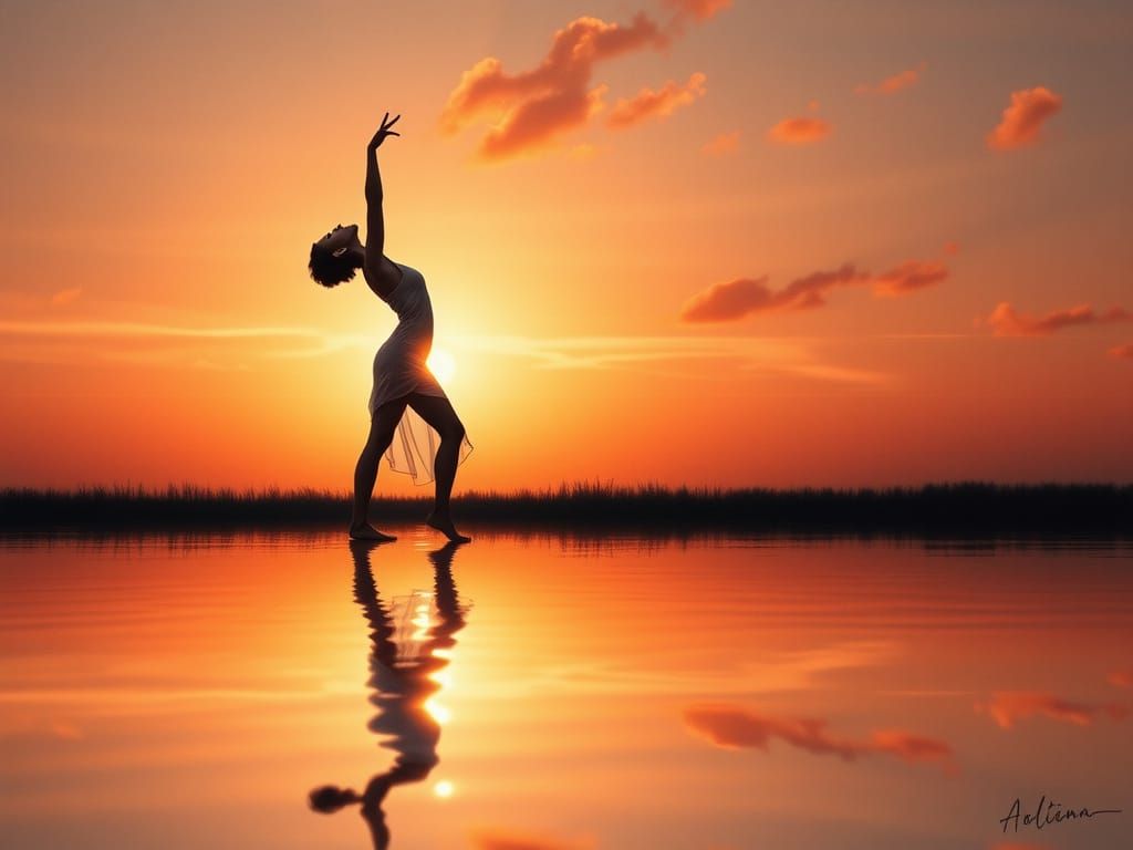 Ethereal Sunset Goddess in Flowing White - AI Art