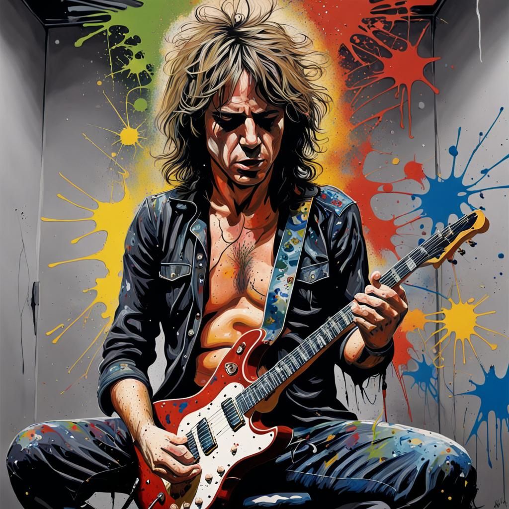 A splatter art painting of a strung out rock star - AI Generated ...