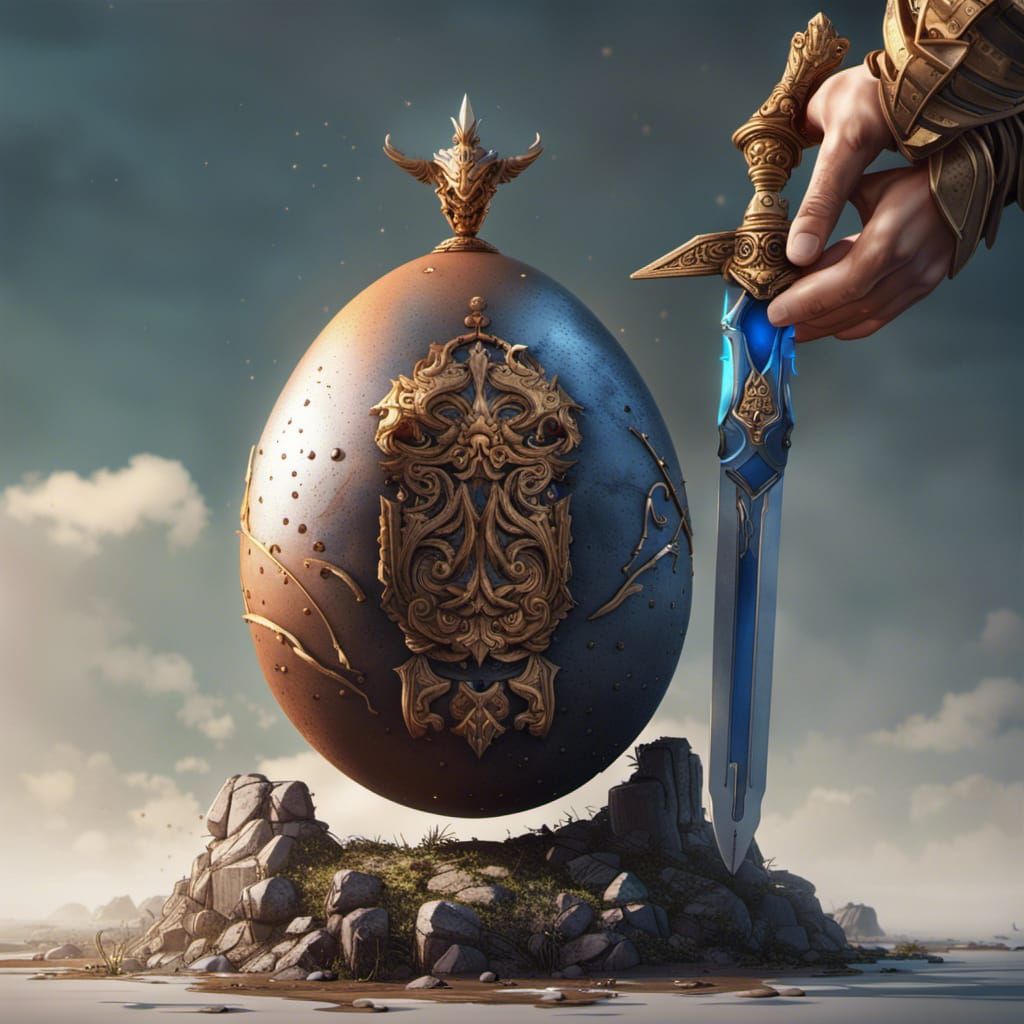 Egg holding the god of sword - AI Generated Artwork - NightCafe Creator