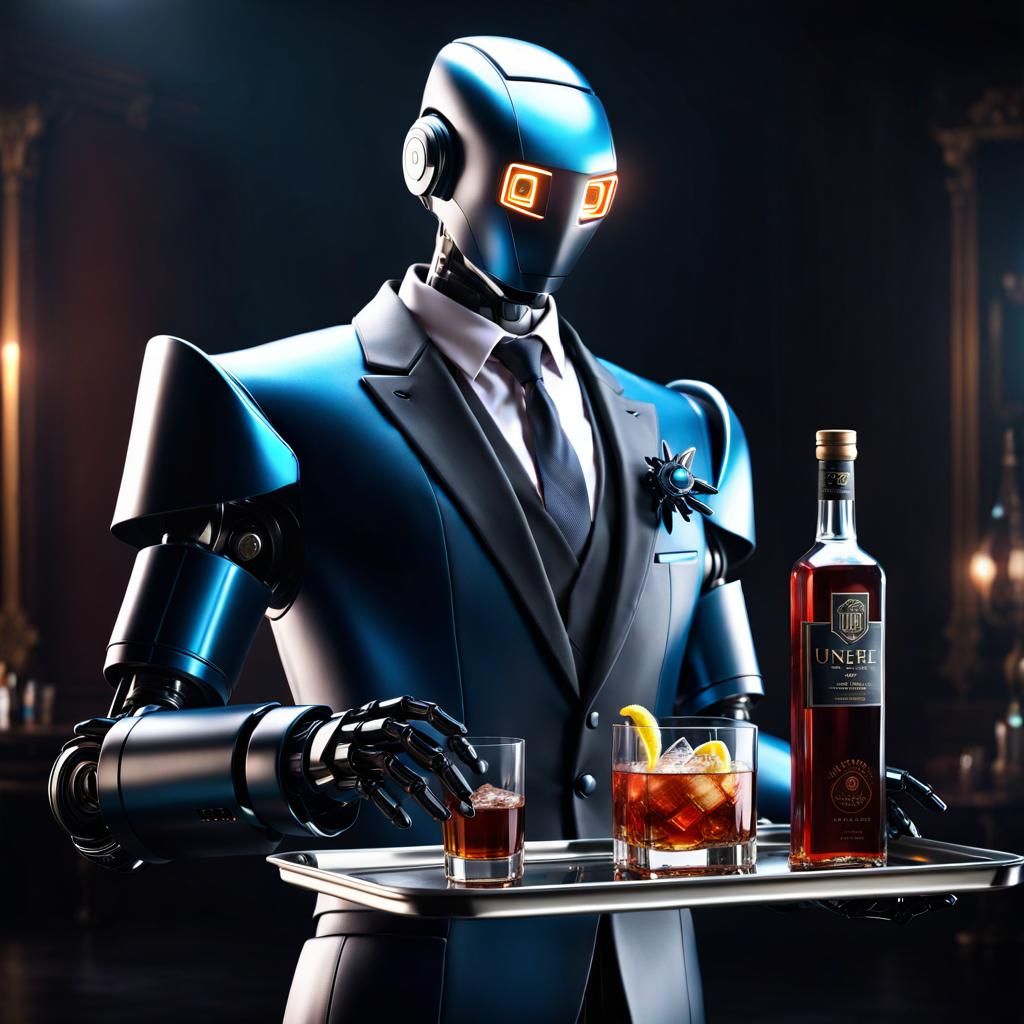 Robot butler bringing a tray - AI Generated Artwork - NightCafe Creator
