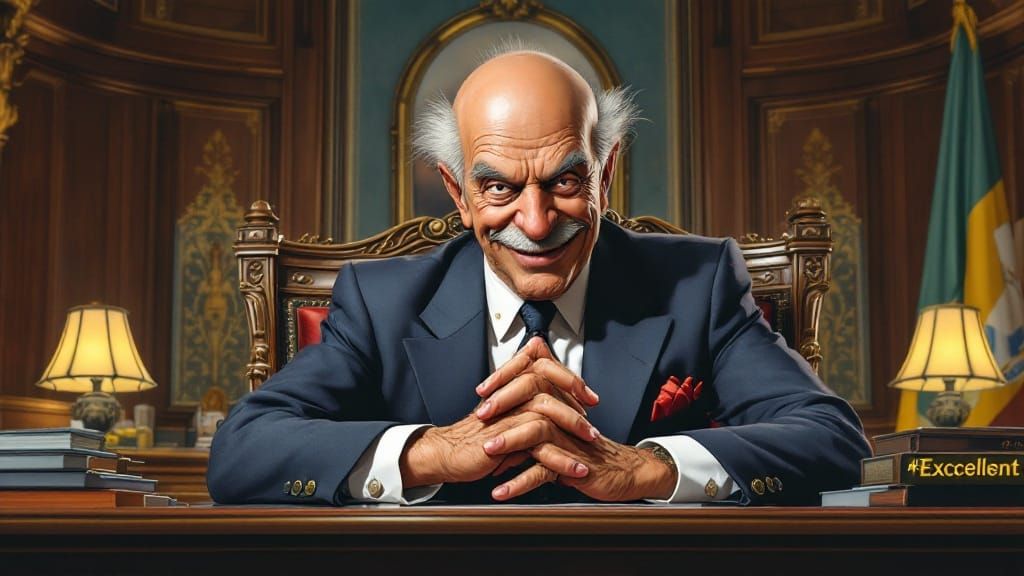 mr burns sat at his desk doing a finger pyramid and saying "Excellent"