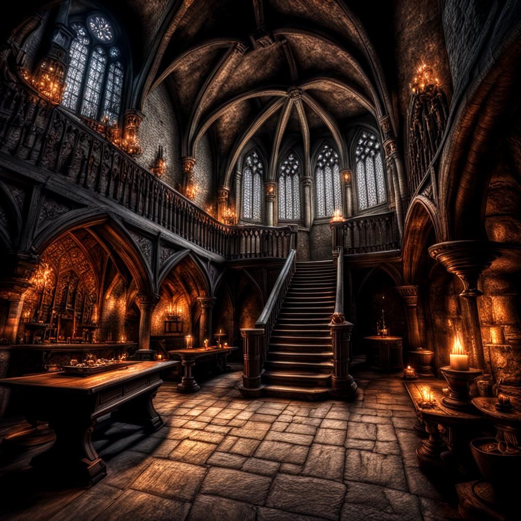 a medieval lair intricate details, HDR, beautifully shot ...