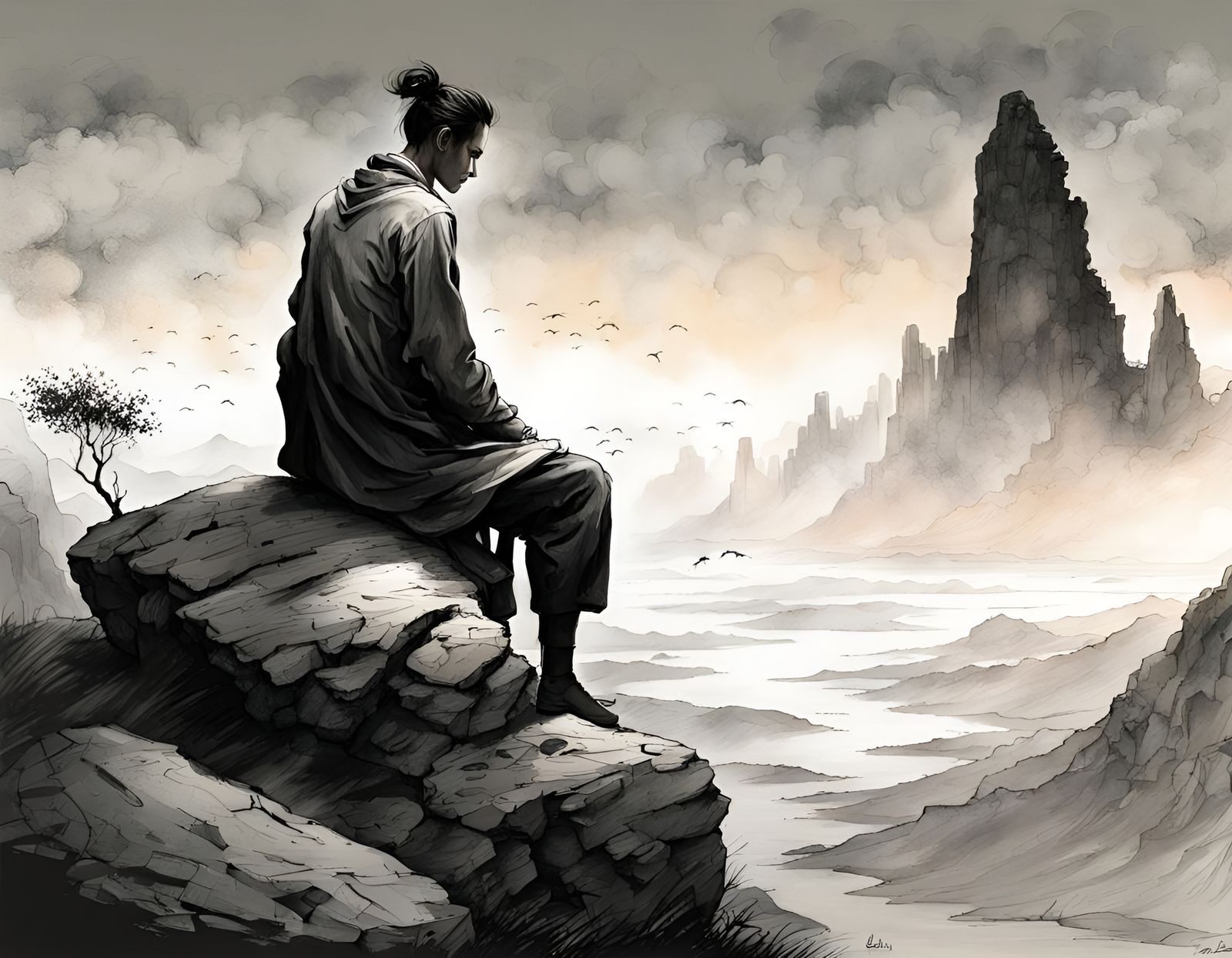 Tiring from the road a-long, Ghaerren sat on a wind-worn rock and gazed ...