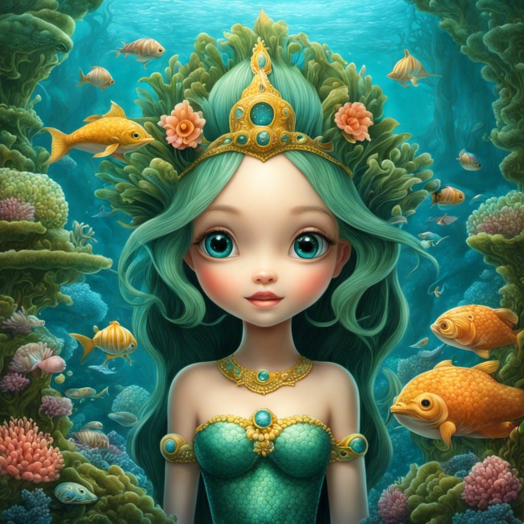 A gorgeous mermaid princess inside a lush underwater palace by Naoto ...
