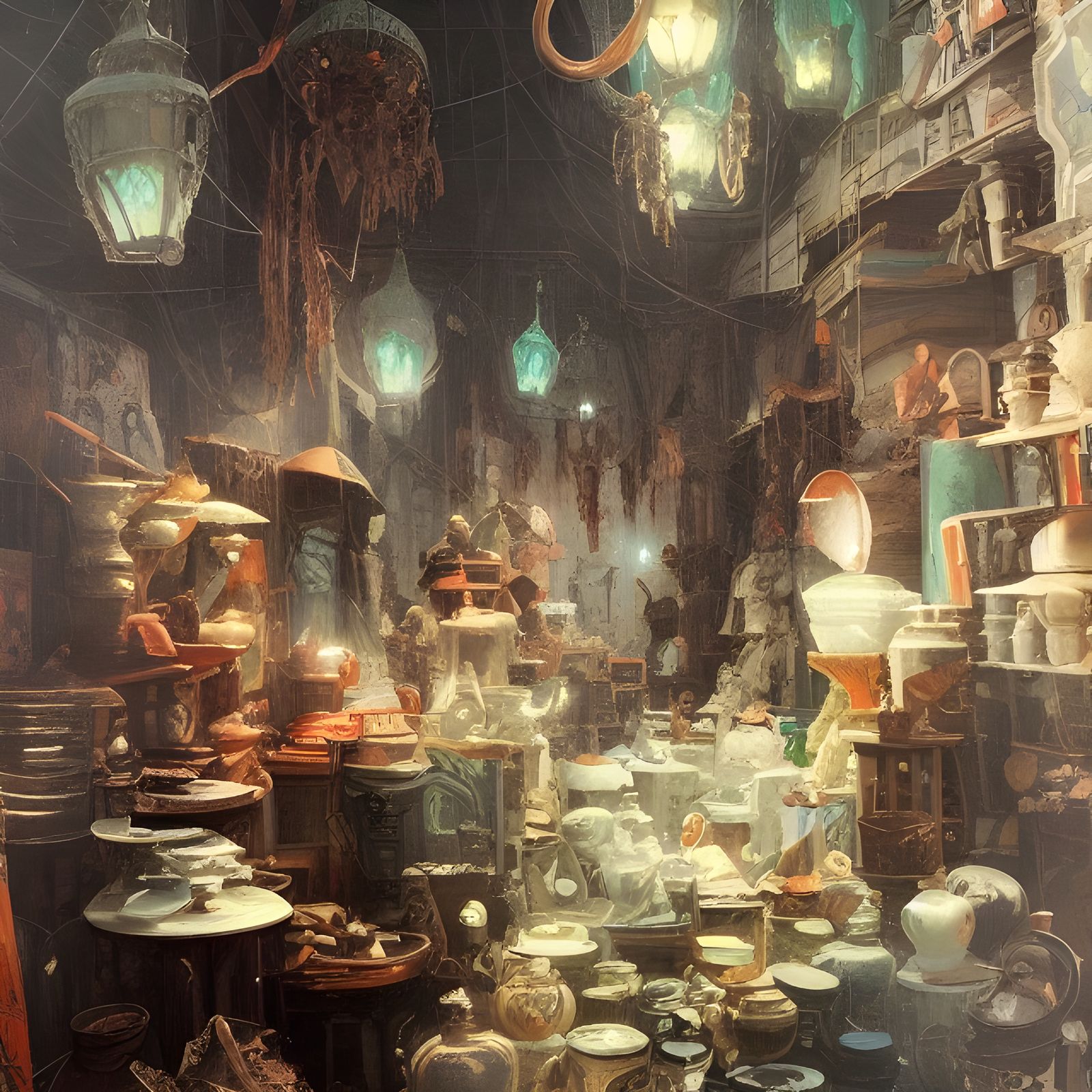 Very cluttered Antique Shop - AI Generated Artwork - NightCafe Creator