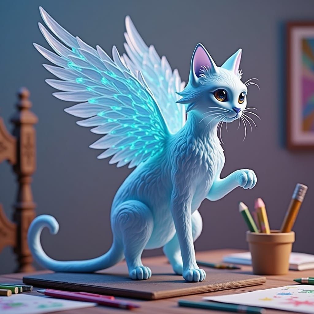 A winged cat made of blue crystal #cat