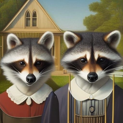 American gothic raccoons - AI Generated Artwork - NightCafe Creator