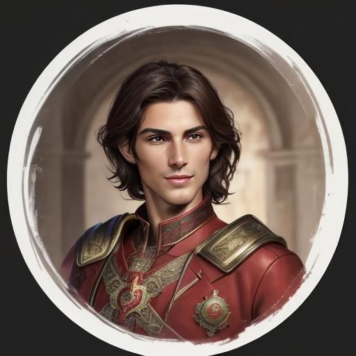 handsome prince, brown eyes, heroic build, noble smile, low cheekbones ...