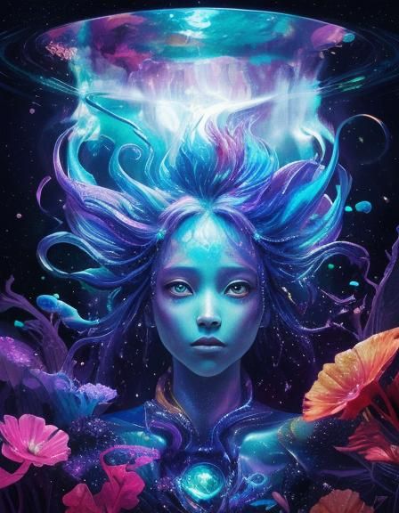 (Hyper detailed dreamy artwork of a beautiful mermaid alien with fins ...