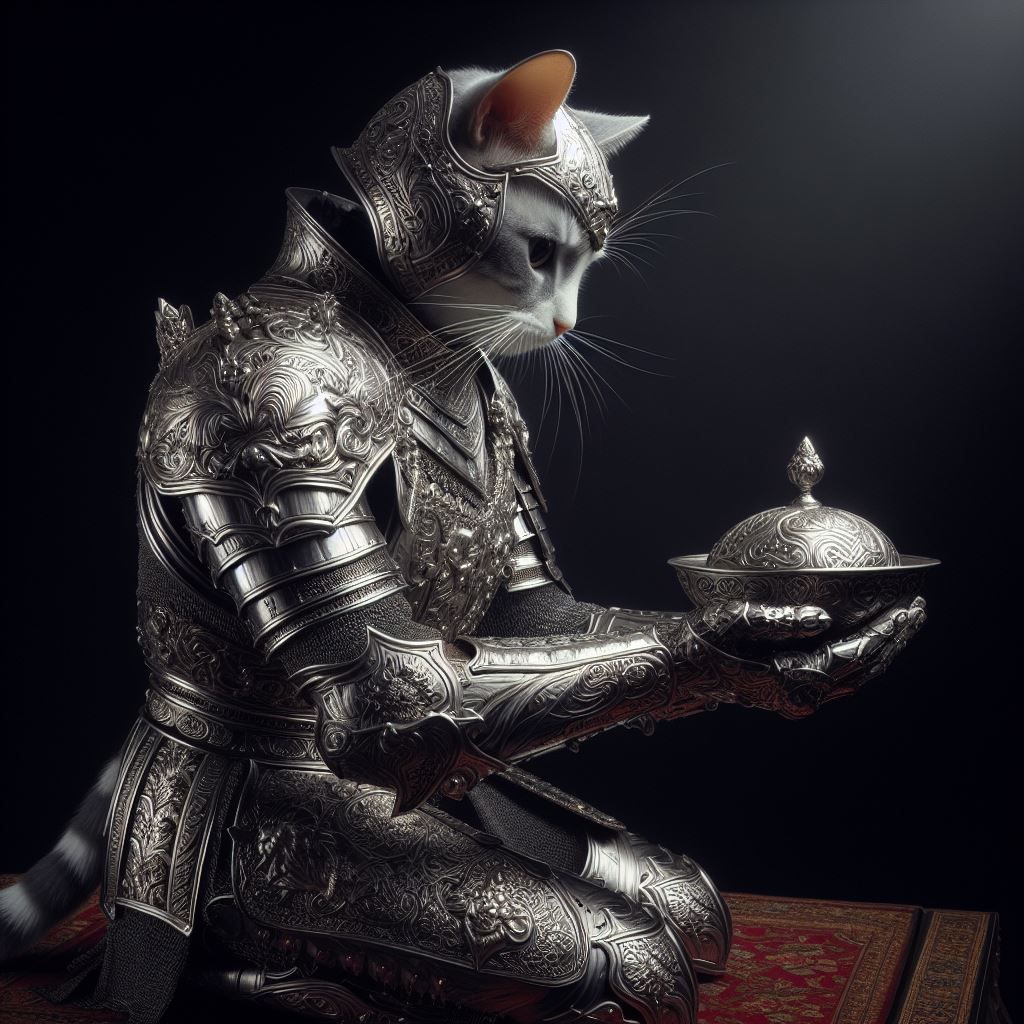 Kneeling Cat Knight - AI Generated Artwork - NightCafe Creator