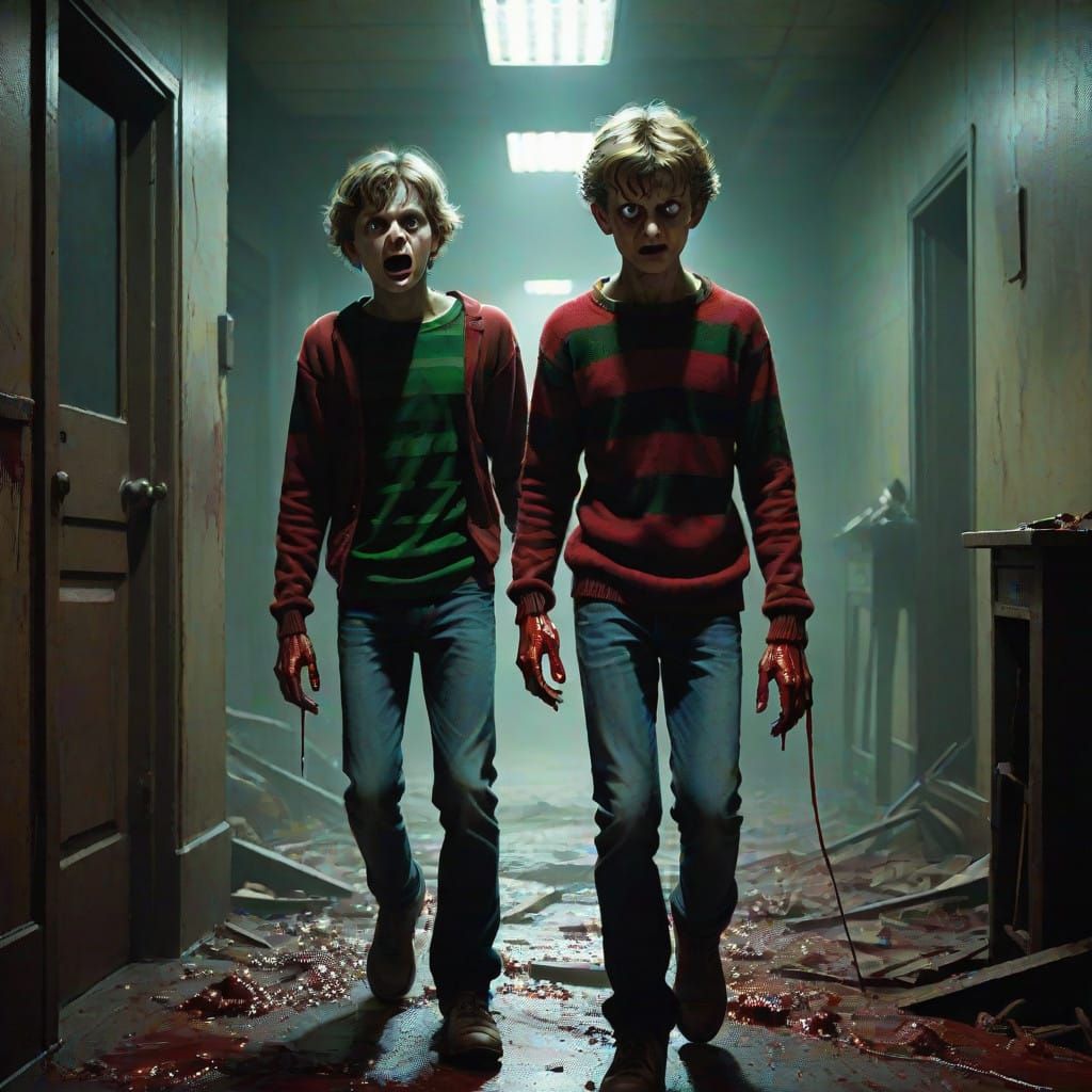 make an image in the style of a classic 80's slasher film, specifically ...