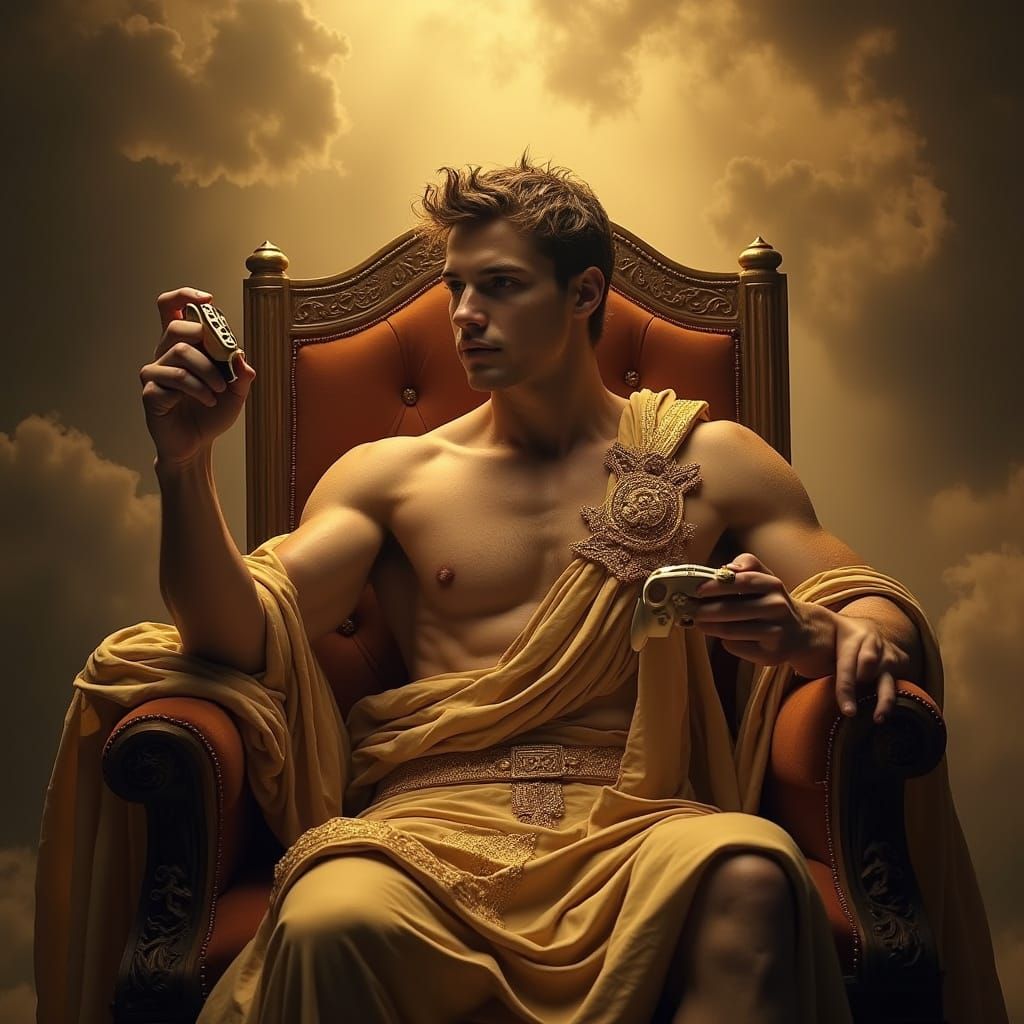 Majestic Greek God with Golden PS5 Controller in H... - AI Art