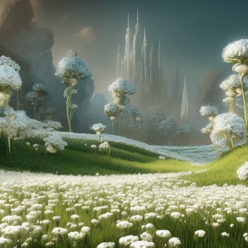 Enchanted field of white flowers - AI Generated Artwork - NightCafe Creator