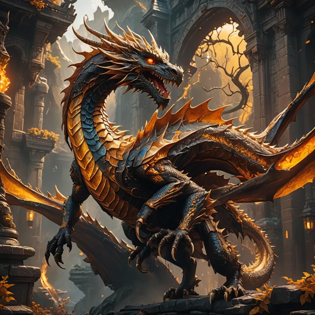 Shimmering amber dragon - AI Generated Artwork - NightCafe Creator