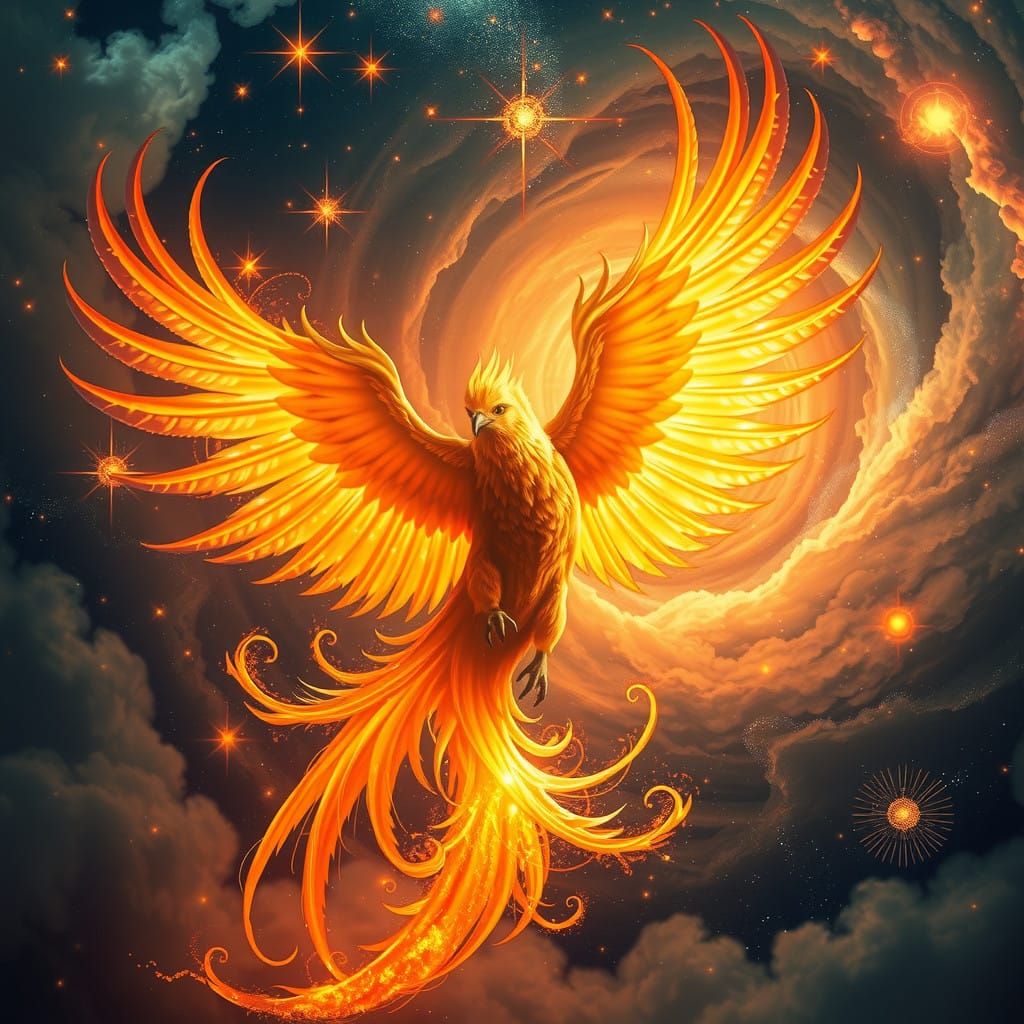 Majestic Phoenix Rises from Swirling Nebula in Cos... - AI Art