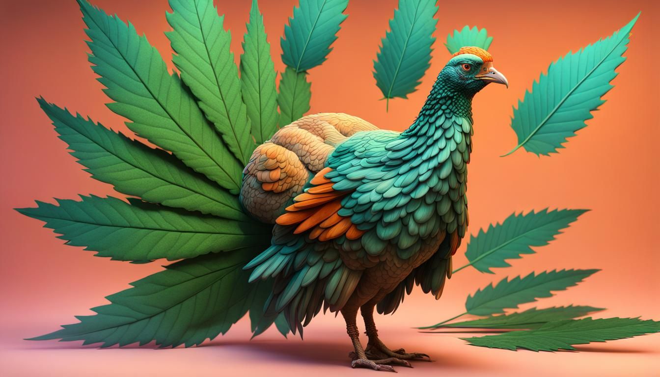 A beautiful green turkey with cannabis leaves for feathers. - AI ...