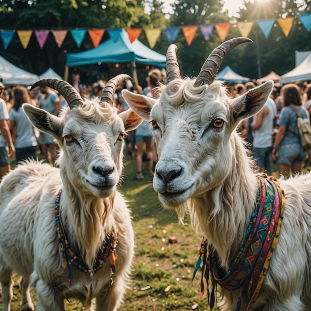 two goats on hippie festival - AI Generated Artwork - NightCafe Creator