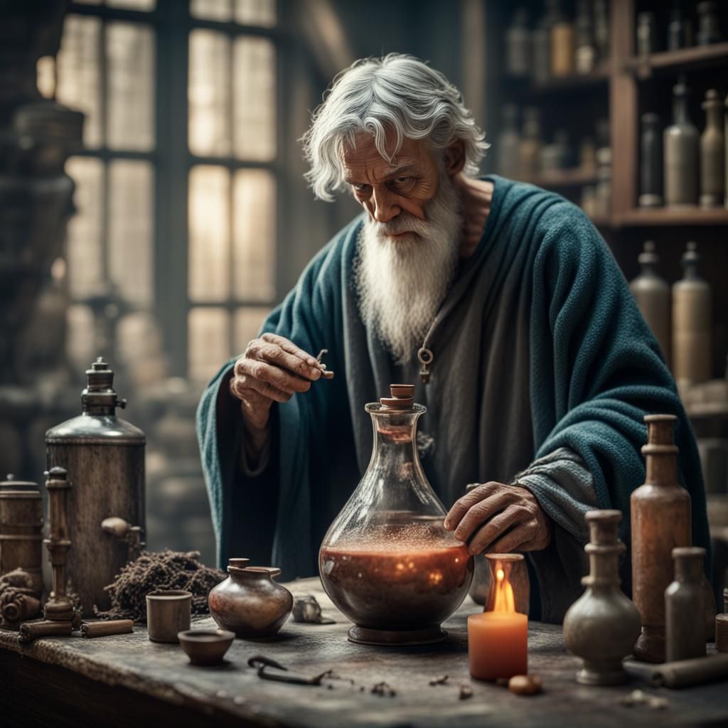 Merlin preparing a potion - AI Generated Artwork - NightCafe Creator