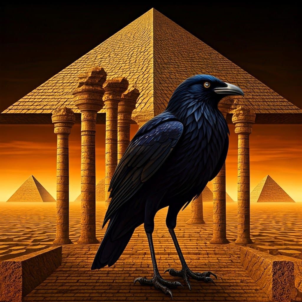Surrealism palace guard Egyptian Pyramids anthropomorphic Ravens ...