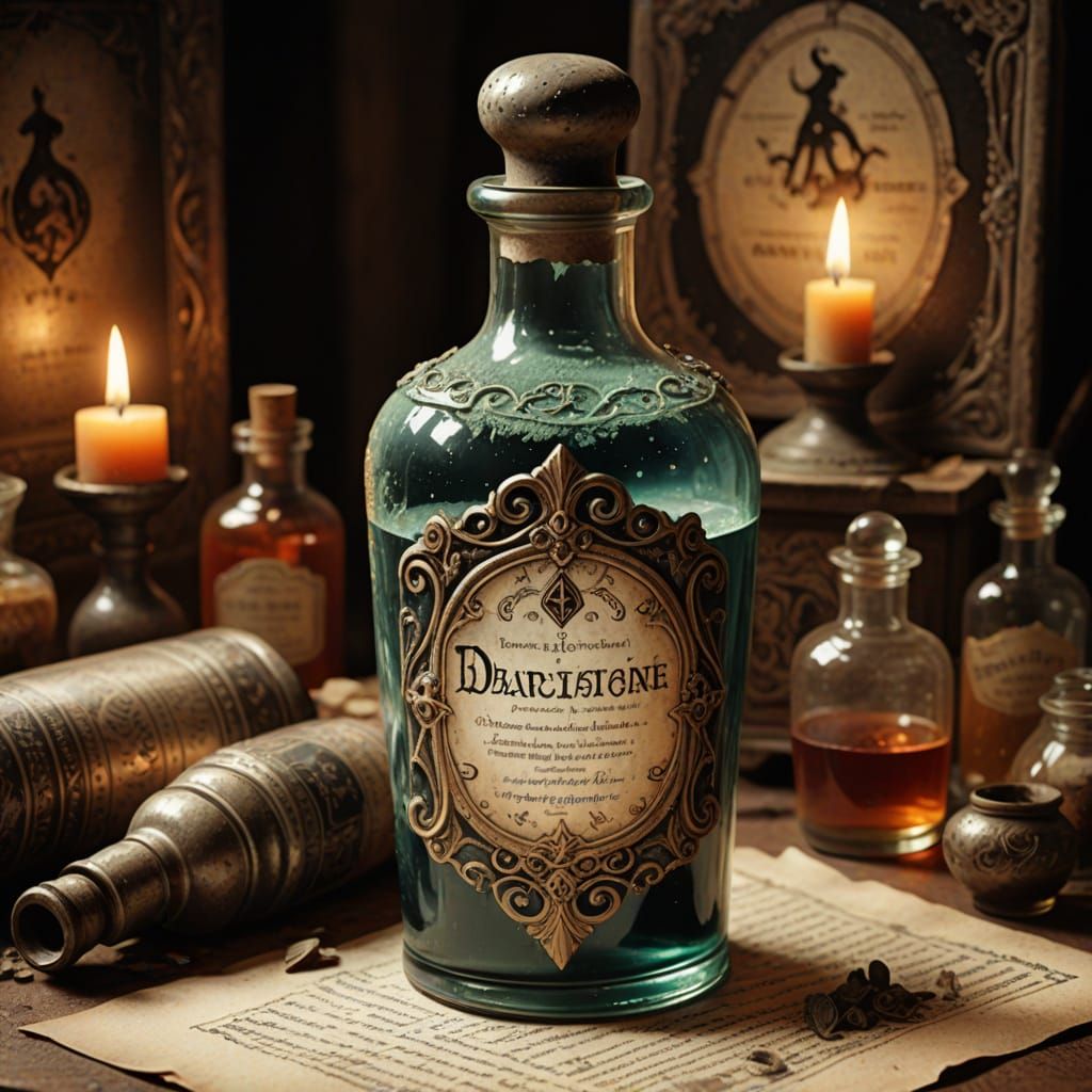 Mystical Potion in Elaborate Bottle Illustration - AI Art