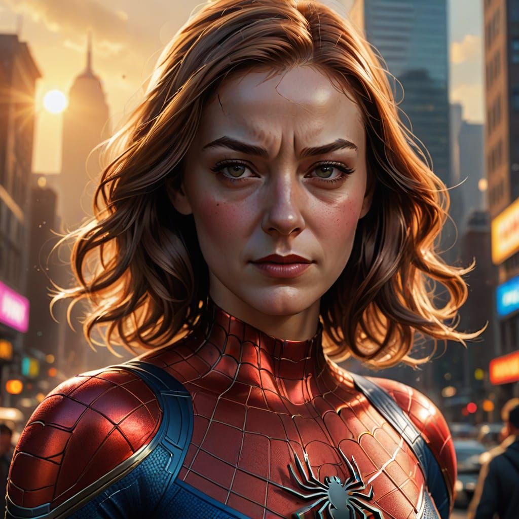 Heroic Emma Shines Bright in Marvel Cityscape - AI Art