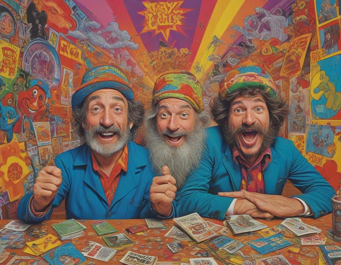 Psychedelic Cartoon Rats in a Hazy, Humorous Scene - AI Art