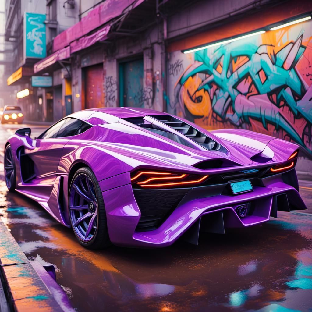 futuristic violet colored supercar, scissor doors, exotic car, hypercar ...